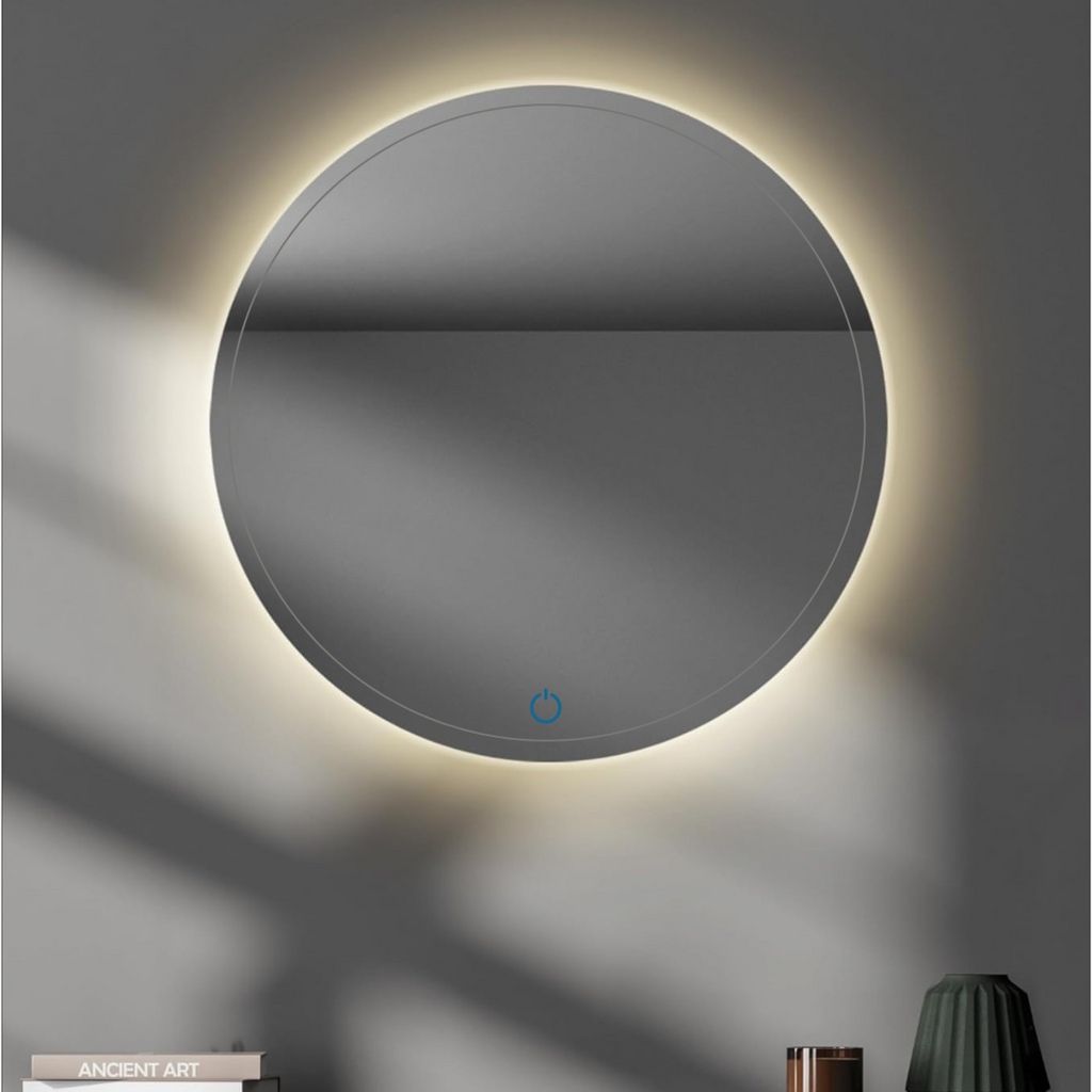 Espejo redondo con biselado y luces led traseras 70 cm– HERRASHOP