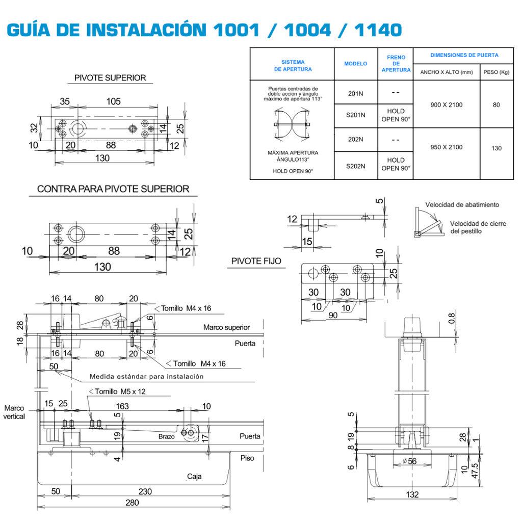 Bisagra Hidráulica de Piso Ryobi MOD S-202N Para Puerta de Cristal Tem ...