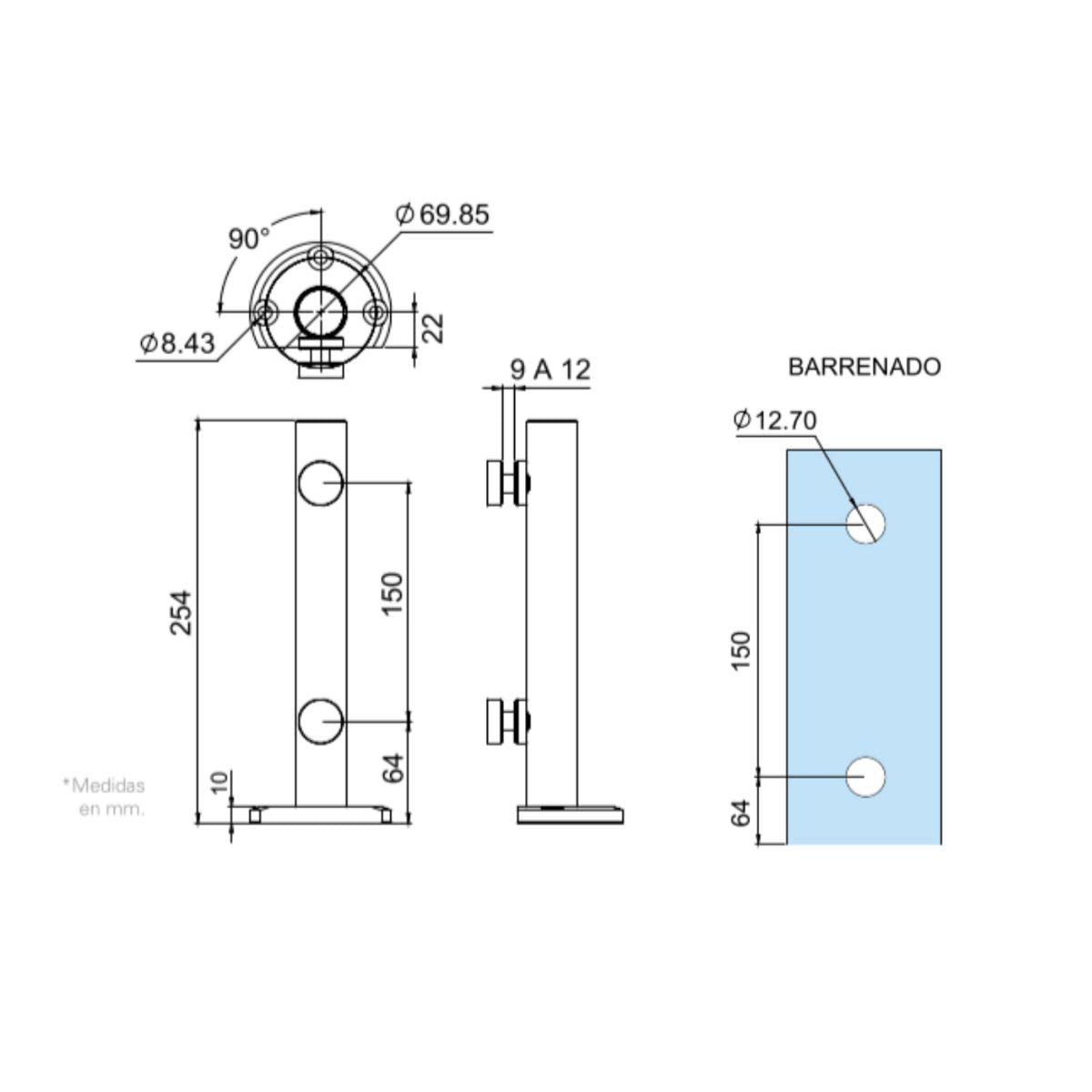 MiniPoste Redondo De 25cm Herralum Para Barandales De Cristal Templado ...
